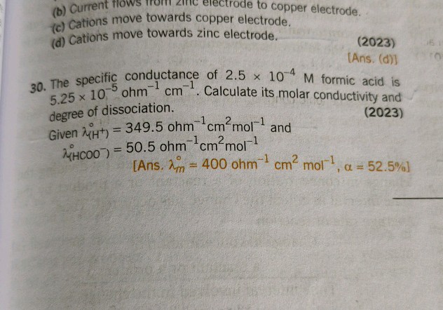 30 The specific conductance of 25 x 10 M | StudyX