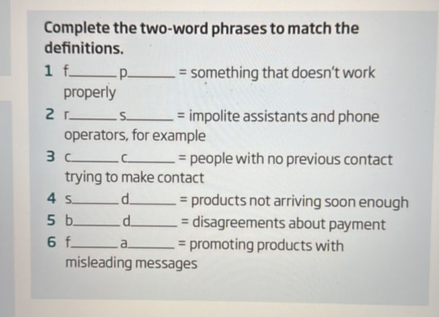 Complete the two-word phrases to match the | StudyX