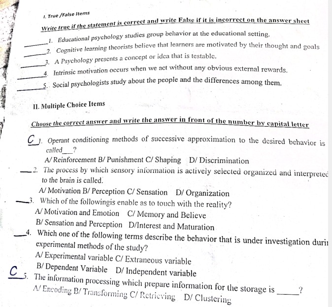 1 True/False Items Write true if the | StudyX