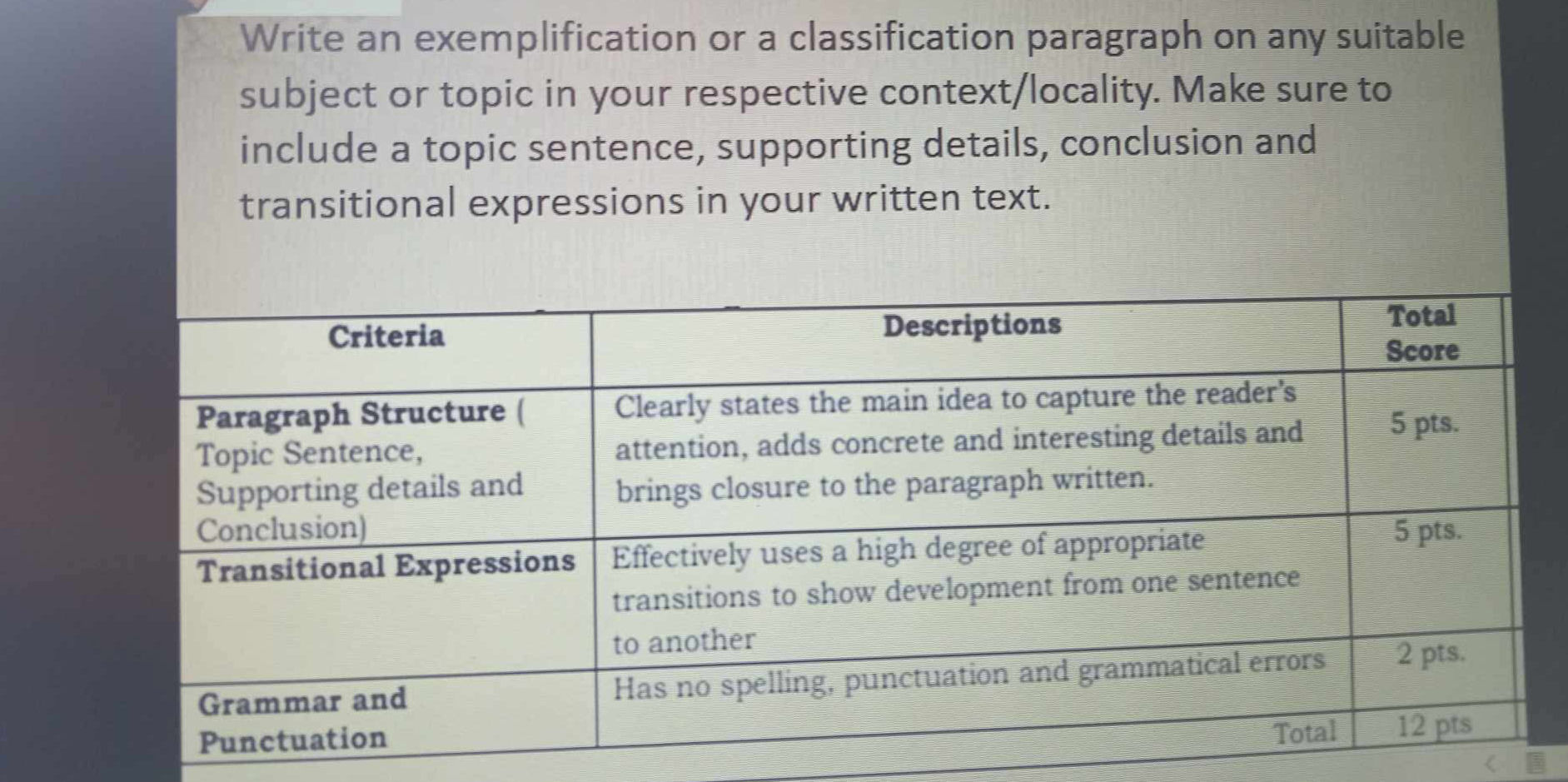 Write an exemplification or a classification | StudyX