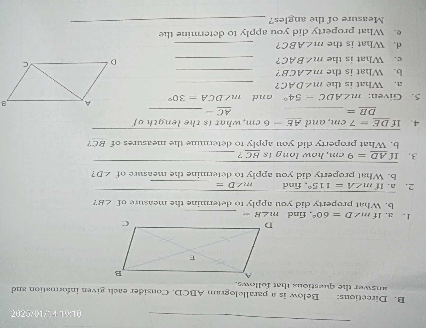 Below is a parallelogram ABCD Consider each | StudyX
