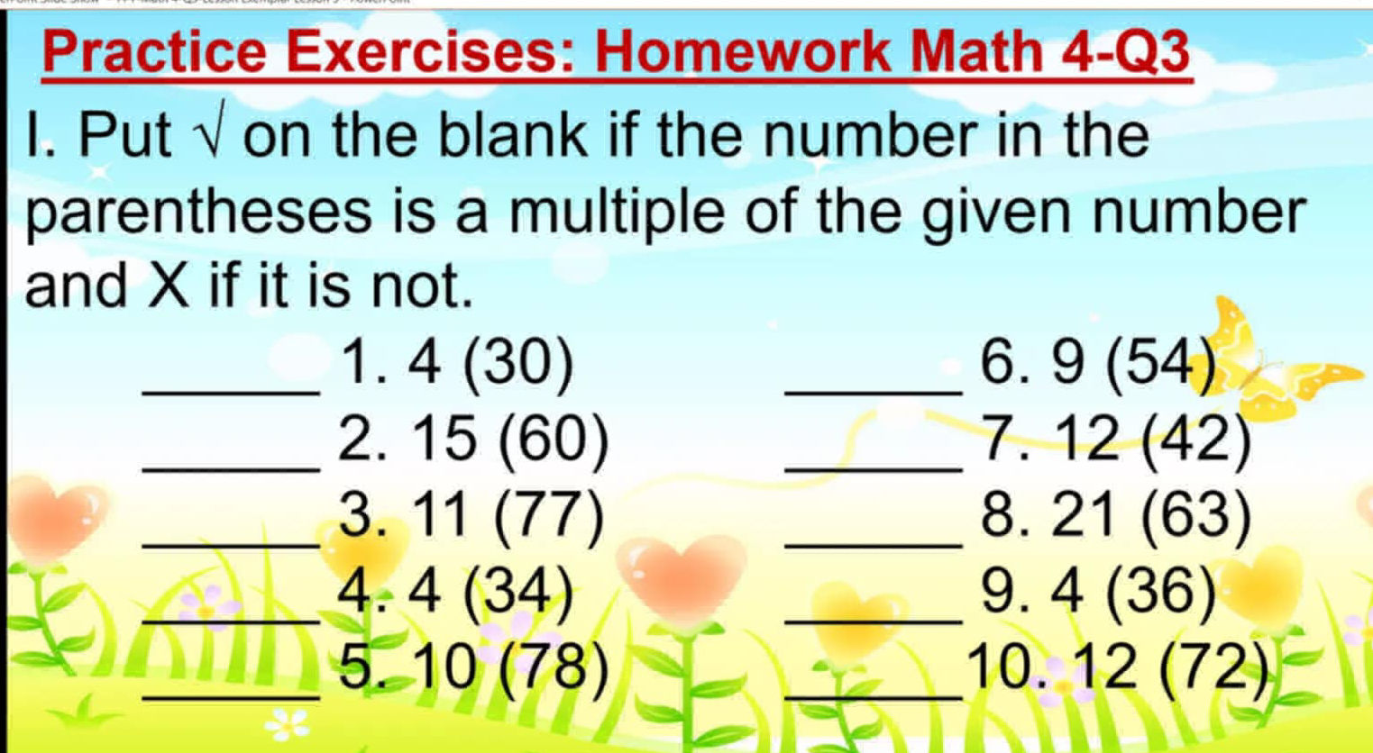 Practice Exercises Homework Math 4-Q3 I Put | StudyX