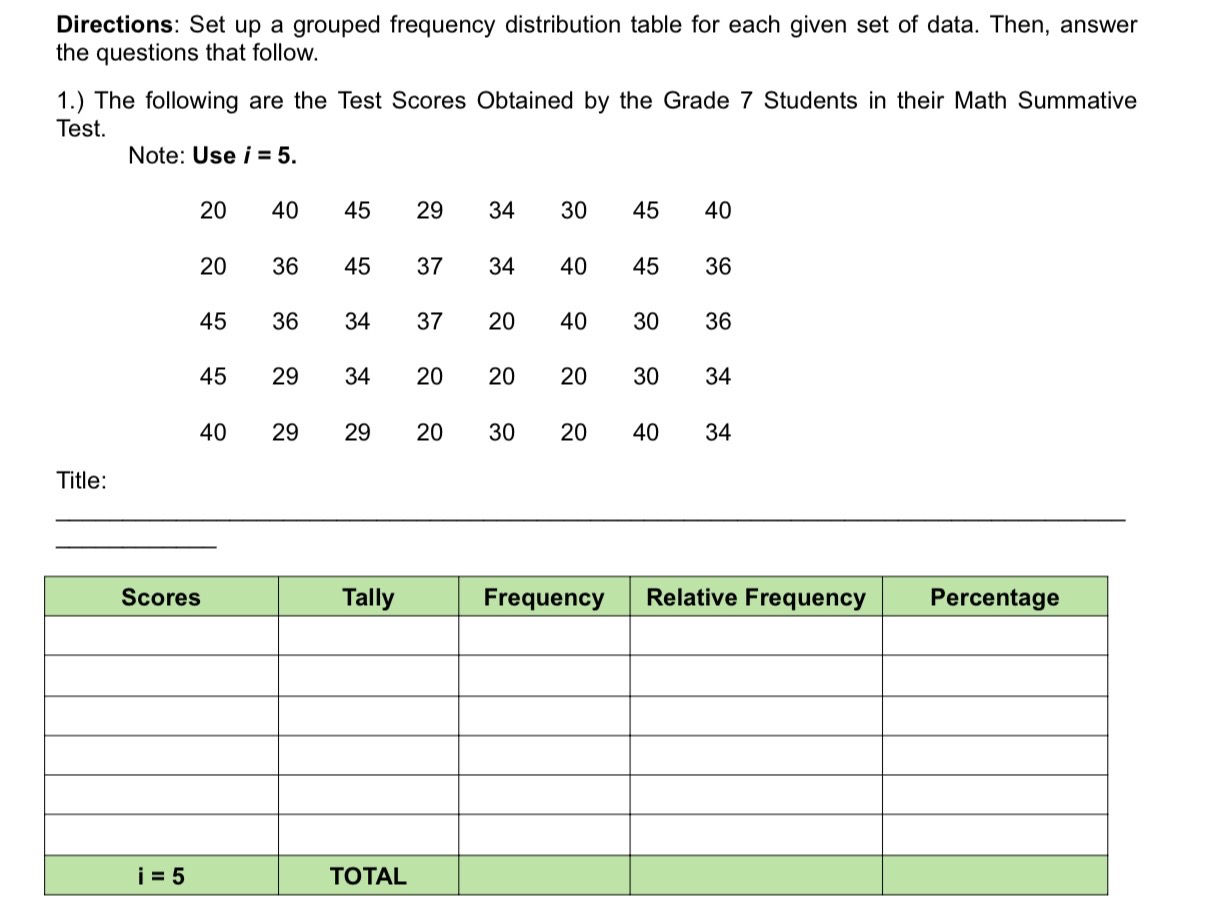 Directions Set up a grouped frequency | StudyX