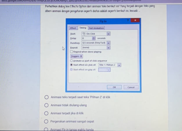 Perhatikan dialog box Effects Option dari | StudyX