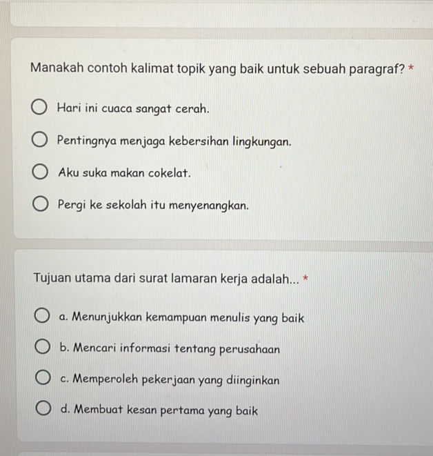 Manakah contoh kalimat topik yang baik untuk