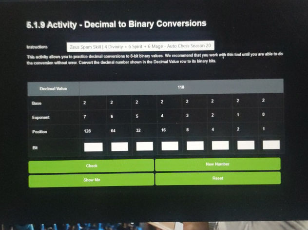 519 Activity - Decimal to Binary Conversions