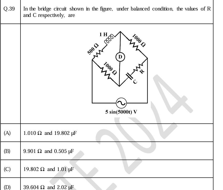 Q39 In the bridge circuit shown in the | StudyX