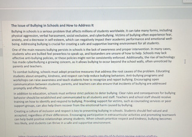 The Issue of Bullying in Schools and How to | StudyX
