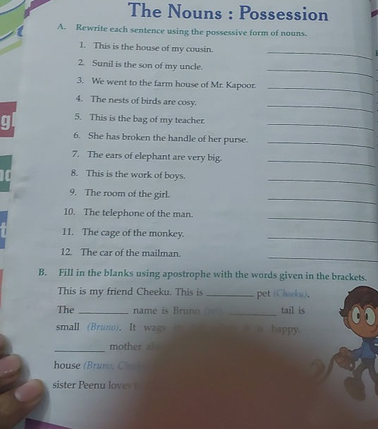 A Rewrite each sentence using the possessive | StudyX