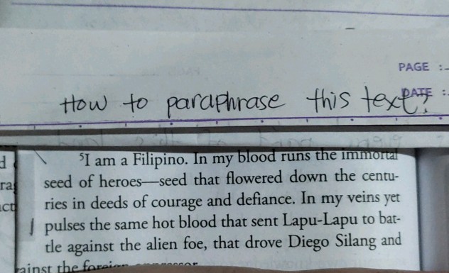 How to paraphrase this text I am a Filipino | StudyX