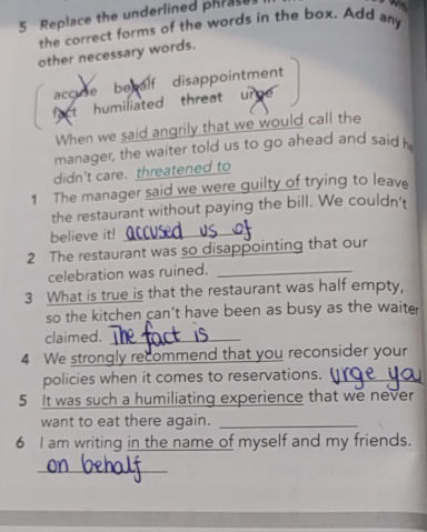 5 Replace the underlined phrases in the box | StudyX