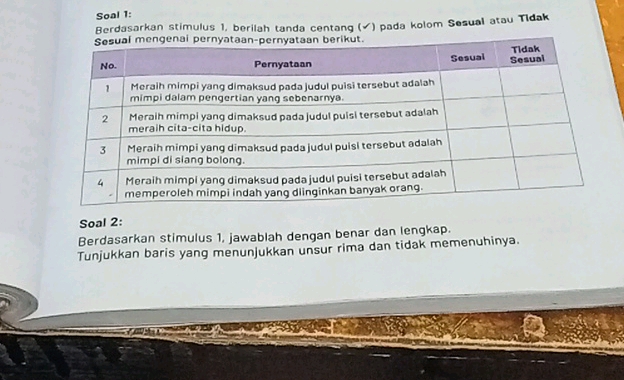 Soal 1 Berdasarkan stimulus 1 berilah tanda | StudyX