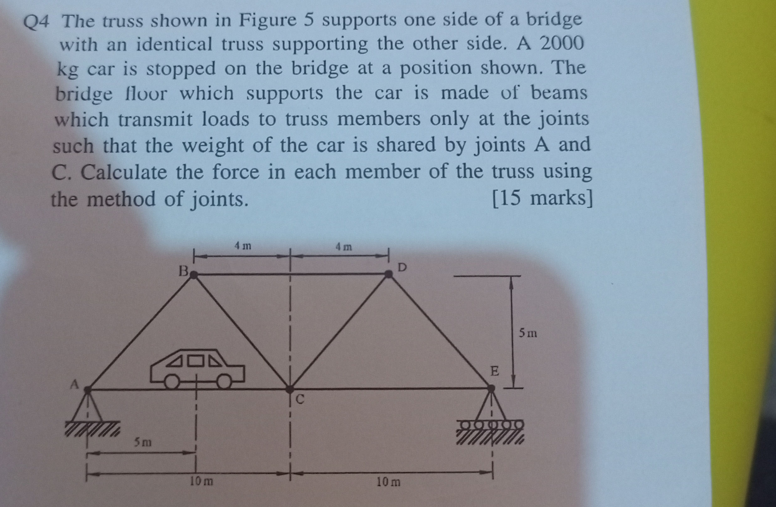 Q4 The truss shown in Figure 5 supports one | StudyX