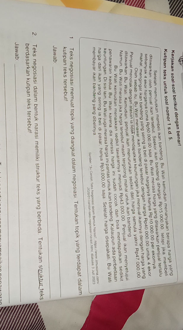 1 Teks negosiasi memuat topik yang diangkat | StudyX