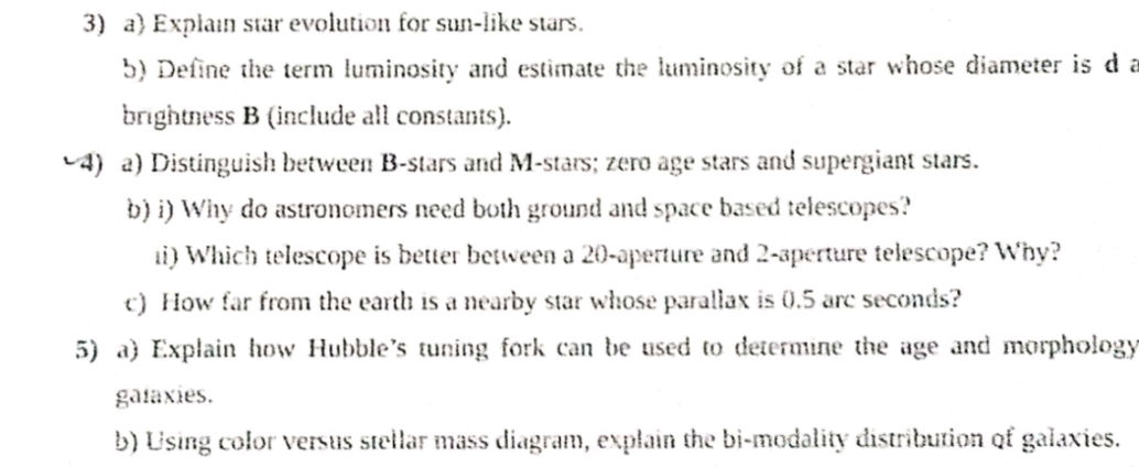 3) a) Explain star evolution for sun-like | StudyX