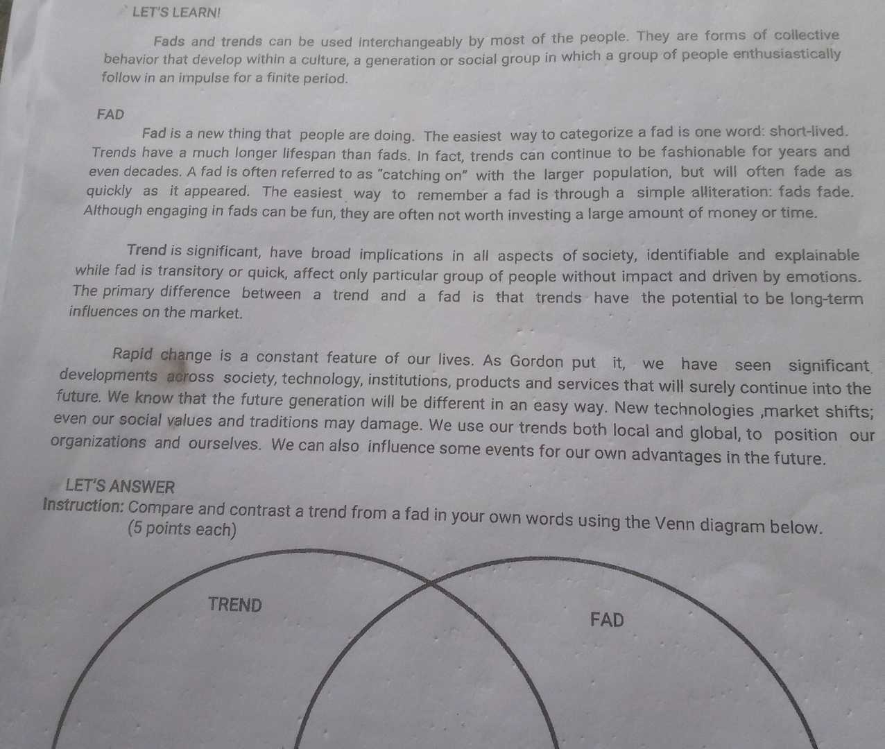 LETS LEARN Fads and trends can be used | StudyX