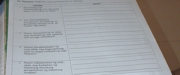 IV Panuto Sagutin ang sumusunod na tanong 1 | StudyX