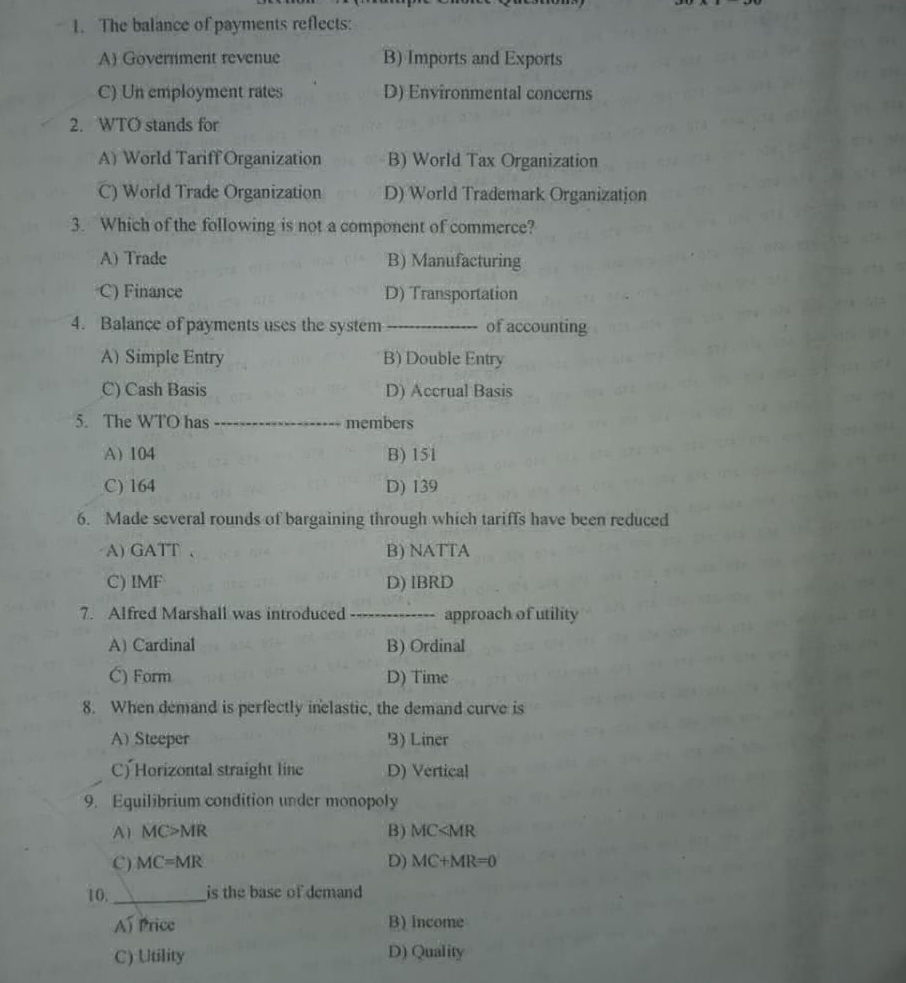 1 The balance of payments reflects A) | StudyX
