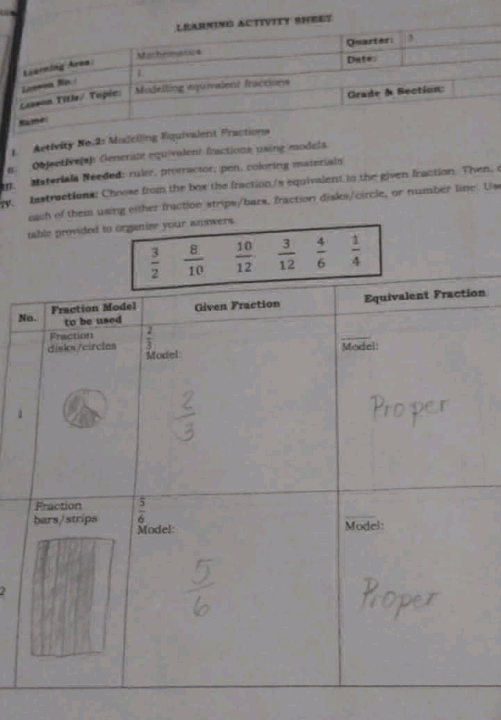 Activity No2 Modelling Equivalent Fractions | StudyX