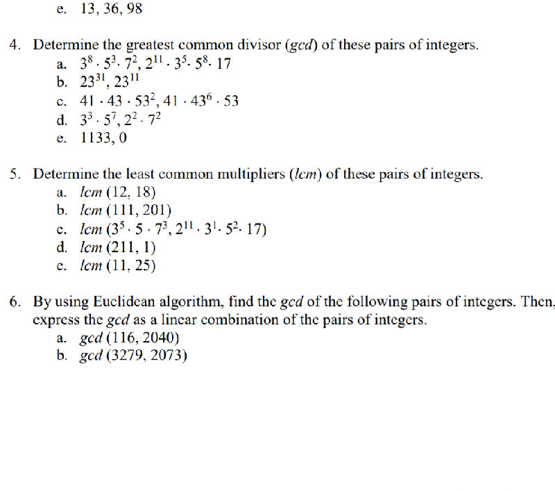 e 13 36 98 4 Determine the greatest common | StudyX