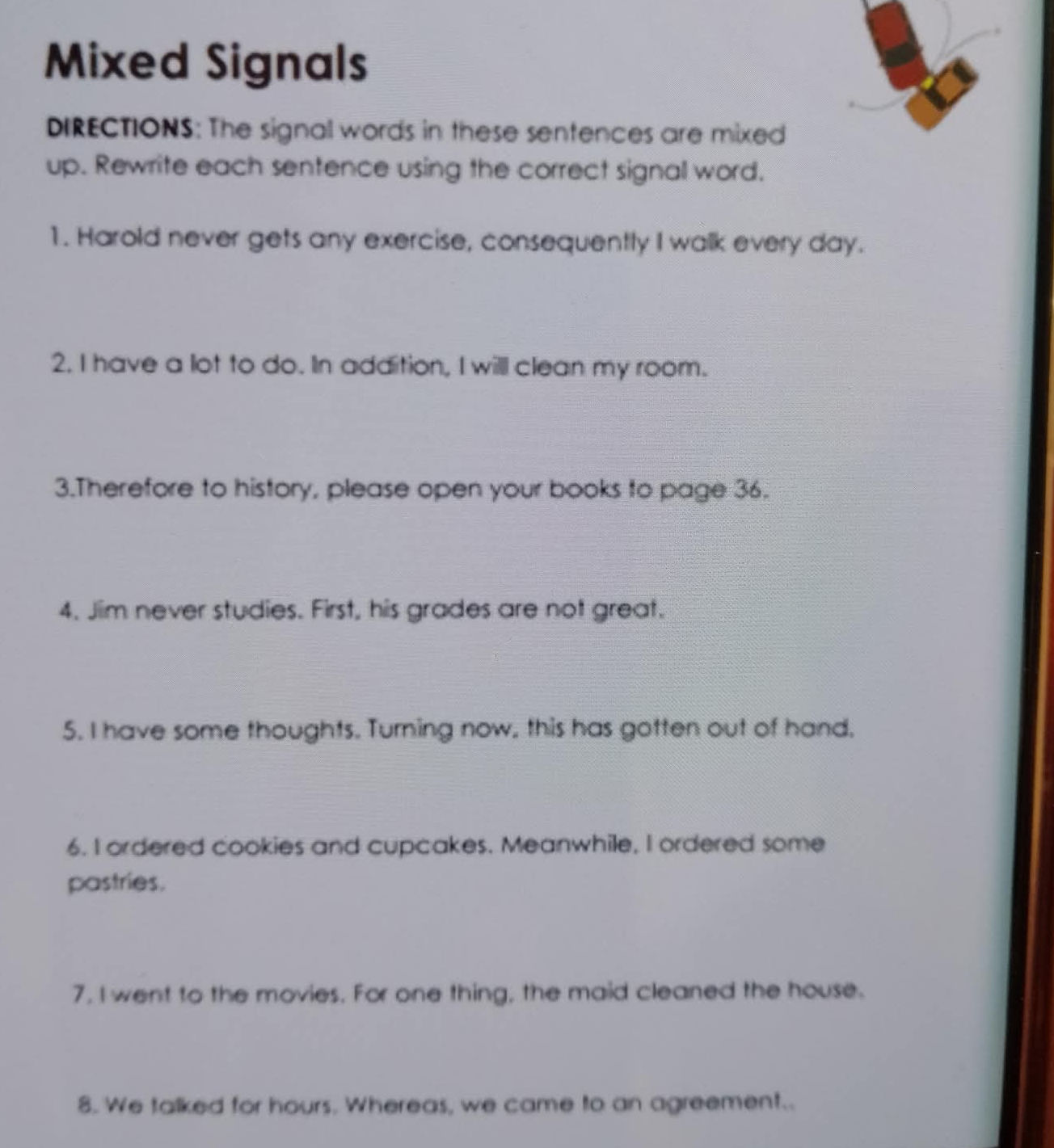 Mixed Signals DIRECTIONS The signal words in | StudyX