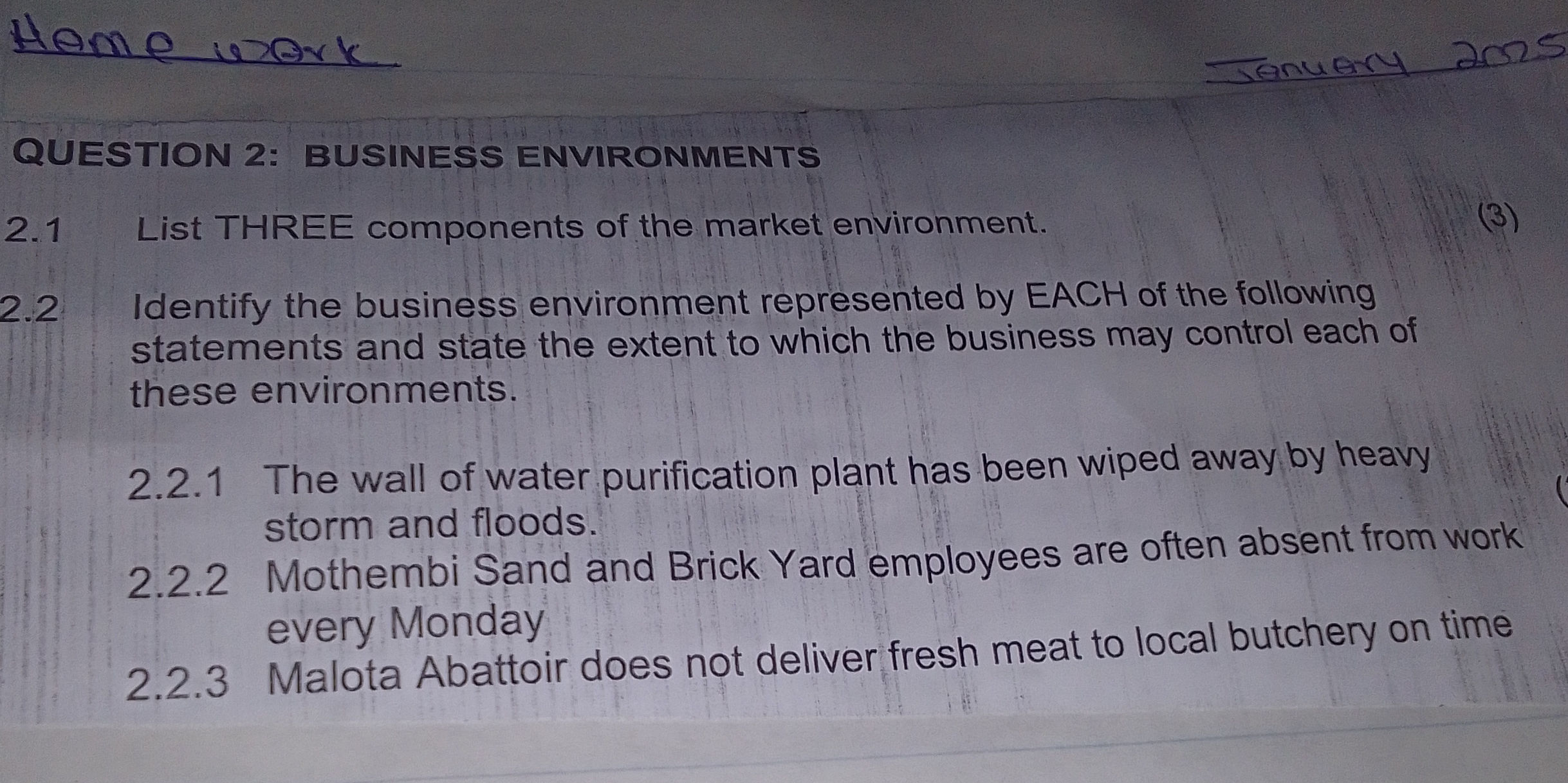 QUESTION 2 BUSINESS ENVIRONMENTS 21 List | StudyX