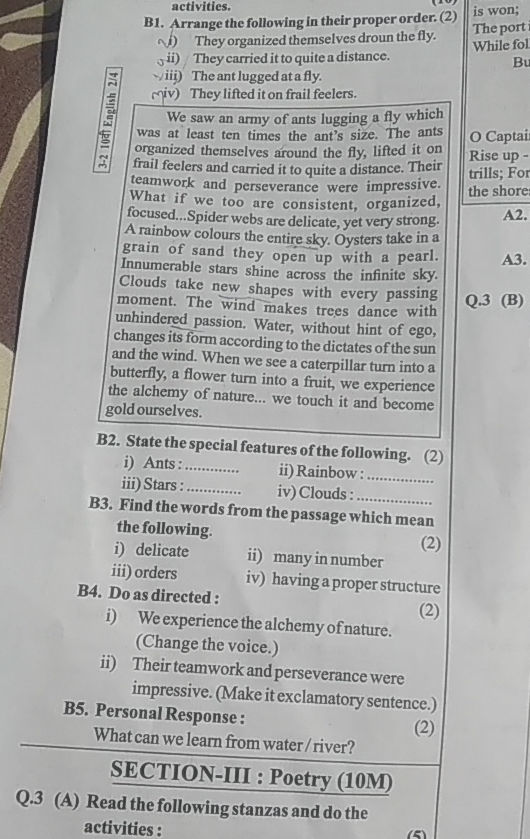 B1 Arrange the following in their proper | StudyX