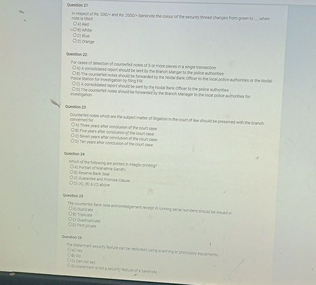 Question 21 in respect of Rs 500/- and Rs | StudyX