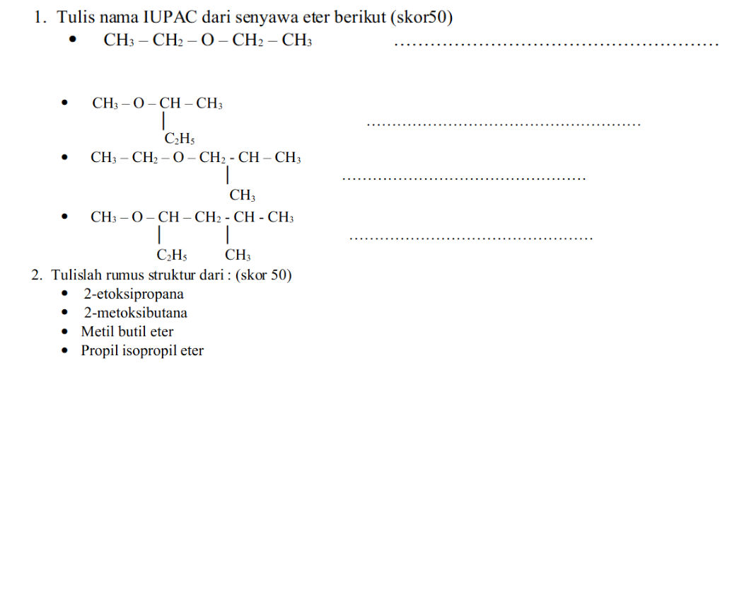 1 Tulis nama IUPAC dari senyawa eter berikut | StudyX