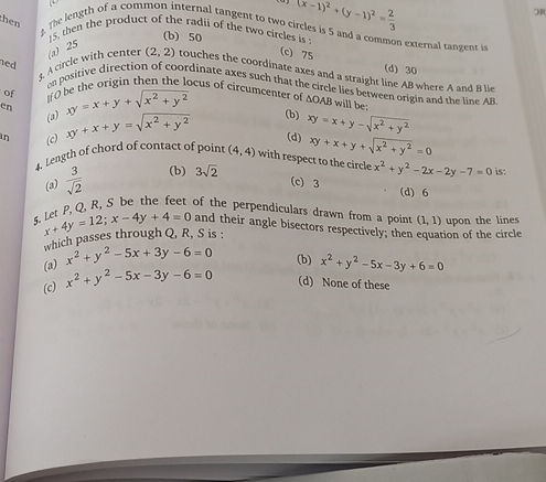 1 The length of a common internal tangent to | StudyX
