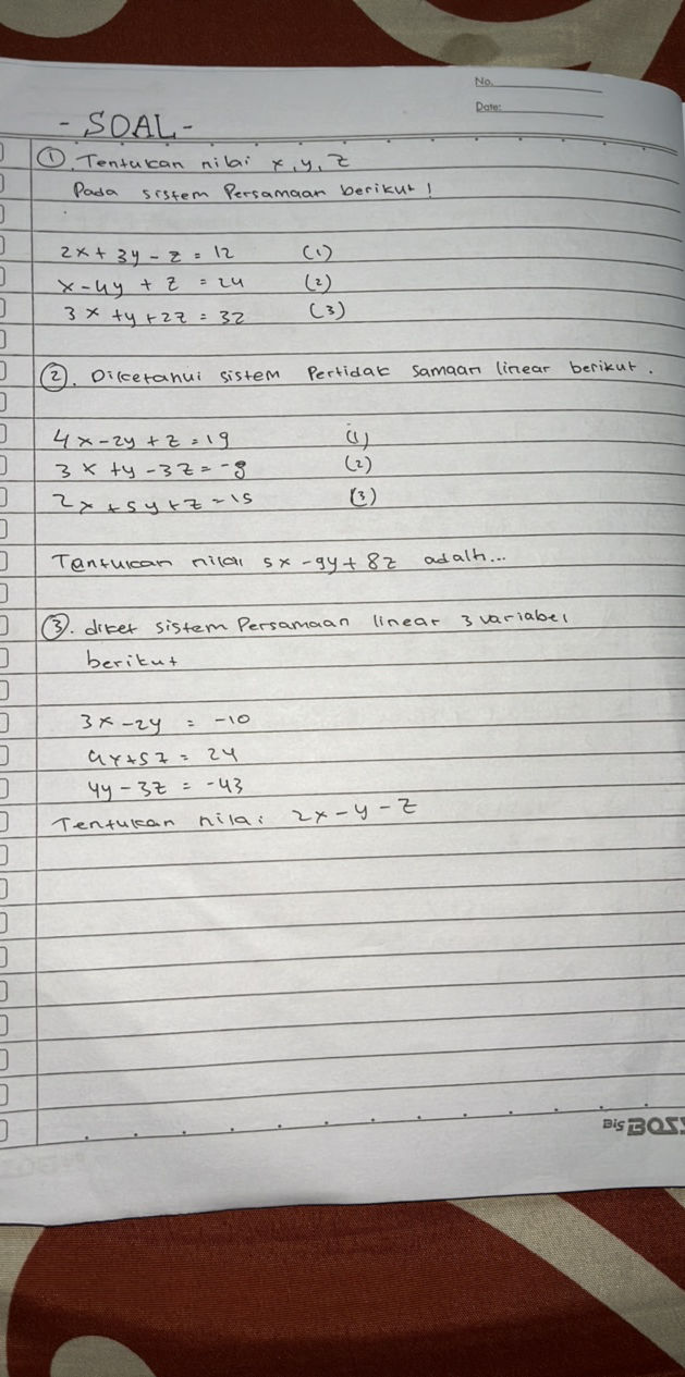 Tentukan nilai xyz pada sistem persamaan | StudyX