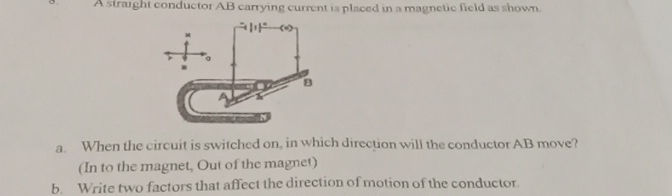 A straight conductor AB carrying current is | StudyX