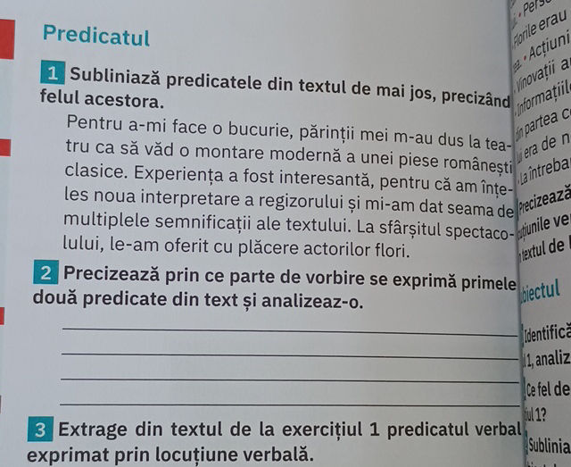 Predicatul 1 Subliniaz predicatele din | StudyX