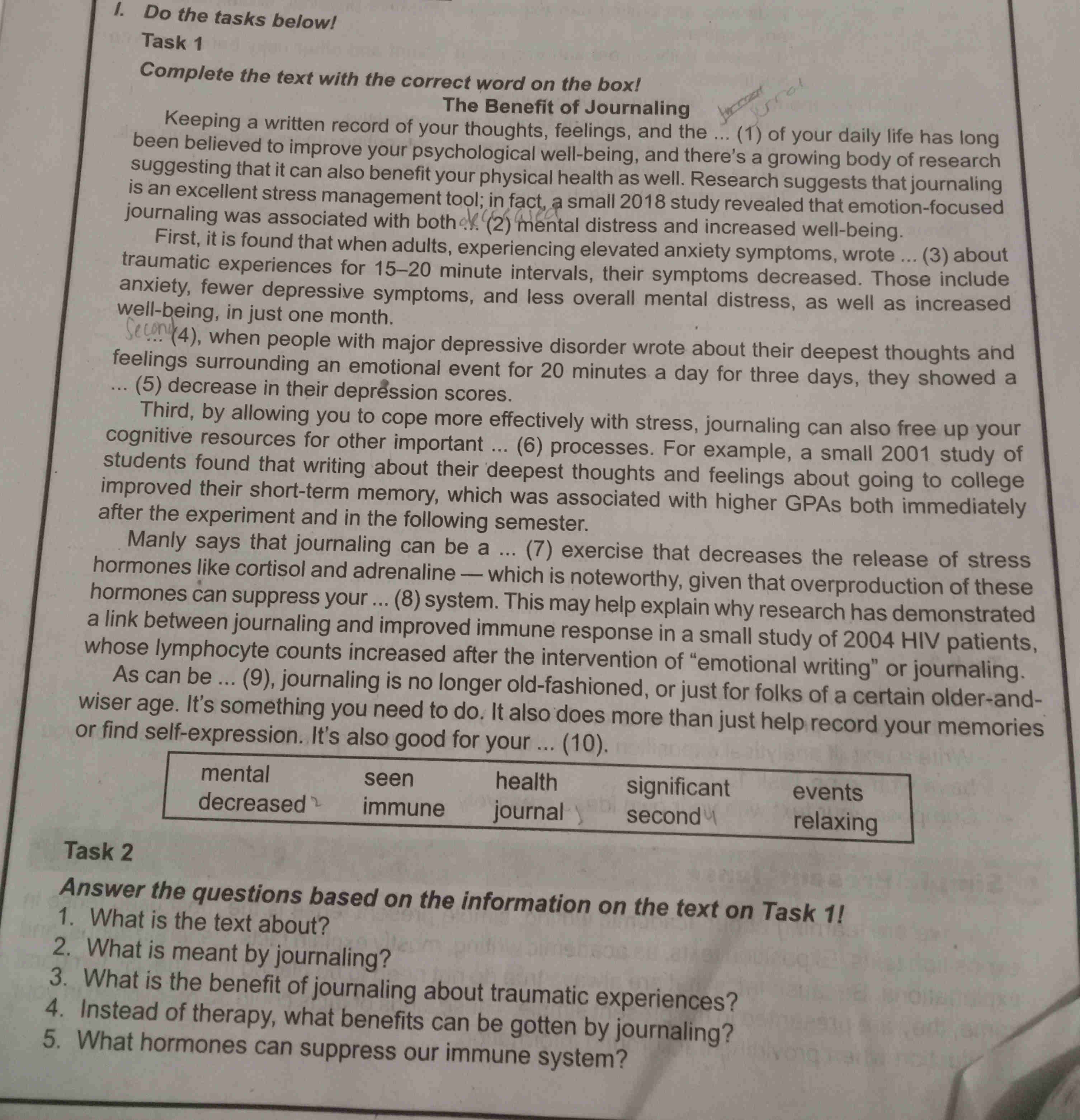 1 Do the tasks below Task 1 Complete the | StudyX