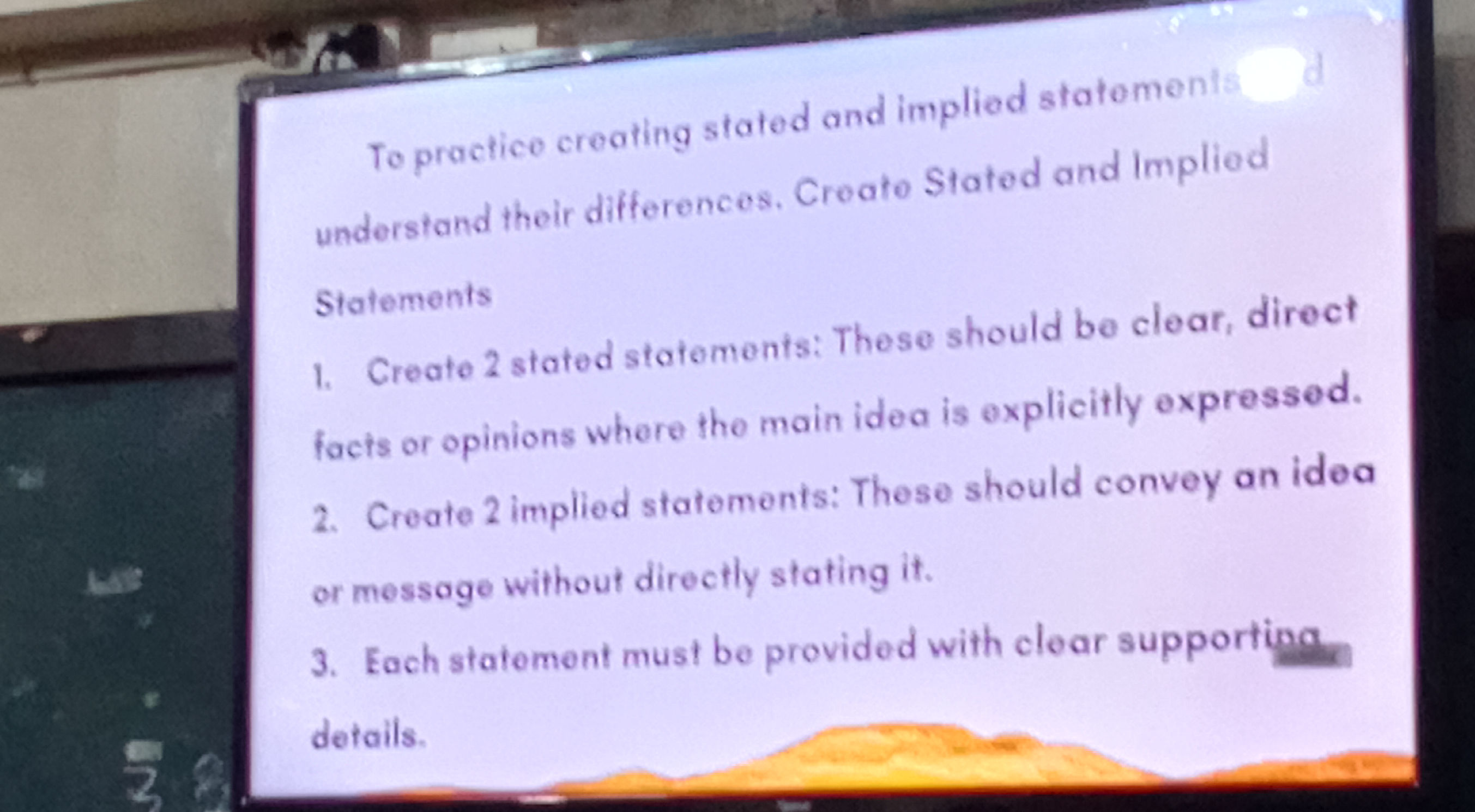 To practice creating stated and implied | StudyX