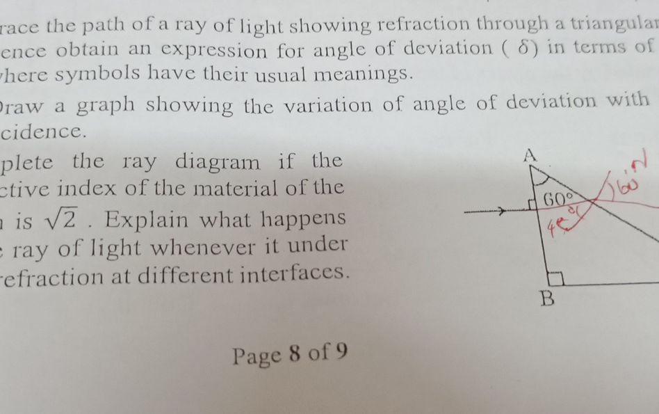 Trace the path of a ray of light showing | StudyX