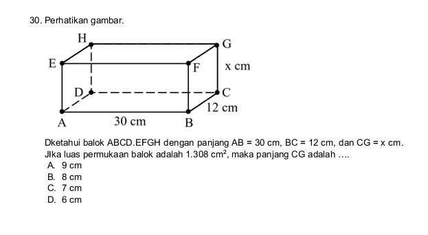 30 Perhatikan gambar Gambar balok ABCDEFGH | StudyX