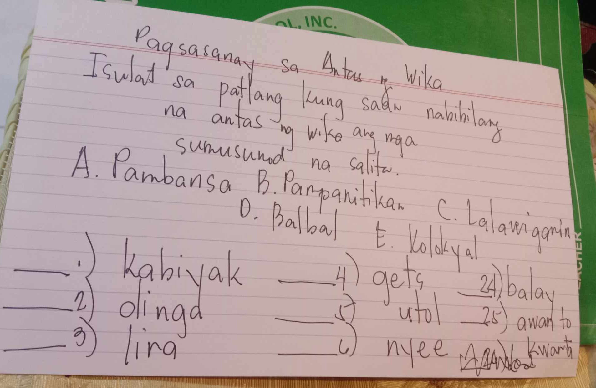 Pagsasanay sa Antas ng Wika Isulat sa | StudyX