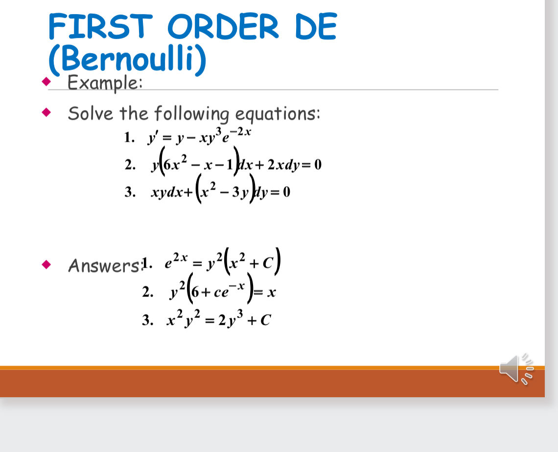 FIRST ORDER DE (Bernoulli) Example Solve the | StudyX