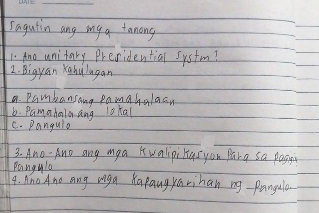 Sagutin ang mga tanong 1 Ano unitary | StudyX