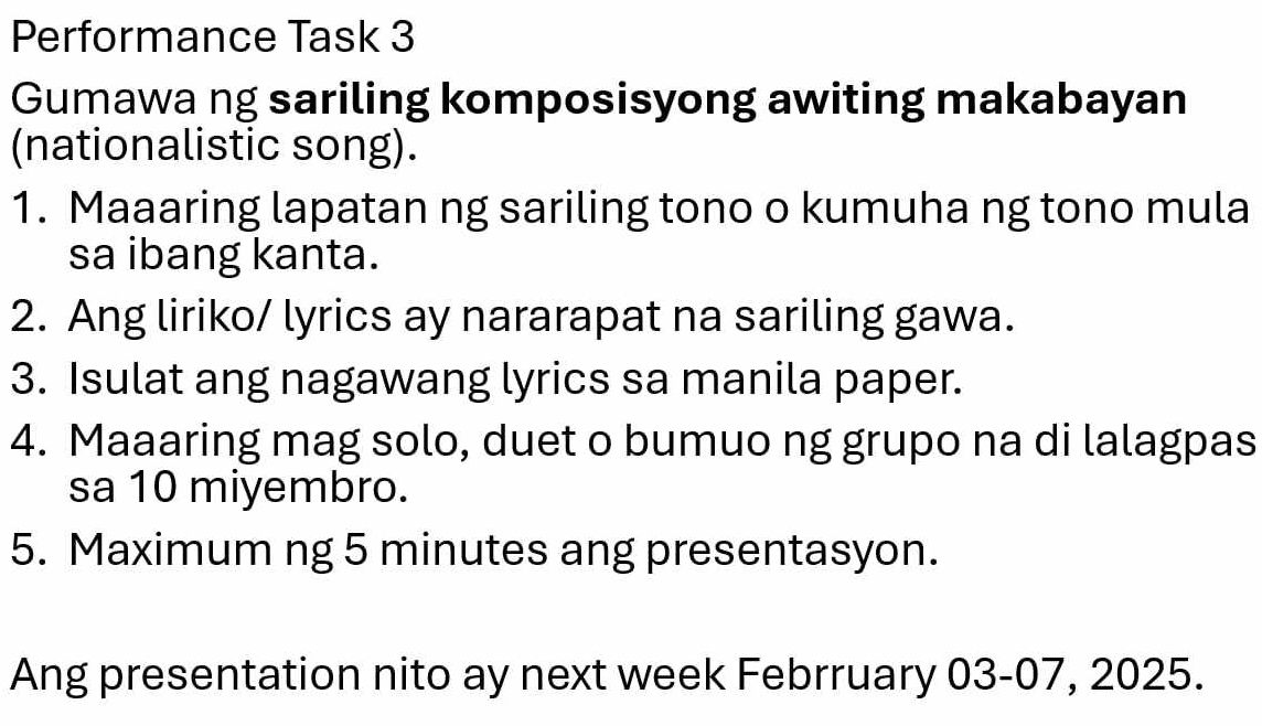 Performance Task 3 Gumawa ng sariling | StudyX