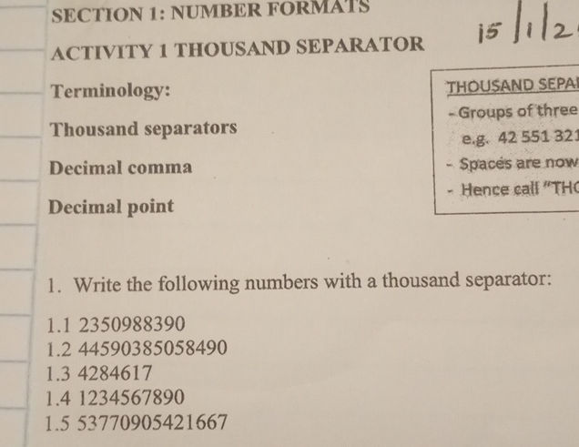 SECTION 1 NUMBER FORMATS ACTIVITY 1 THOUSAND | StudyX