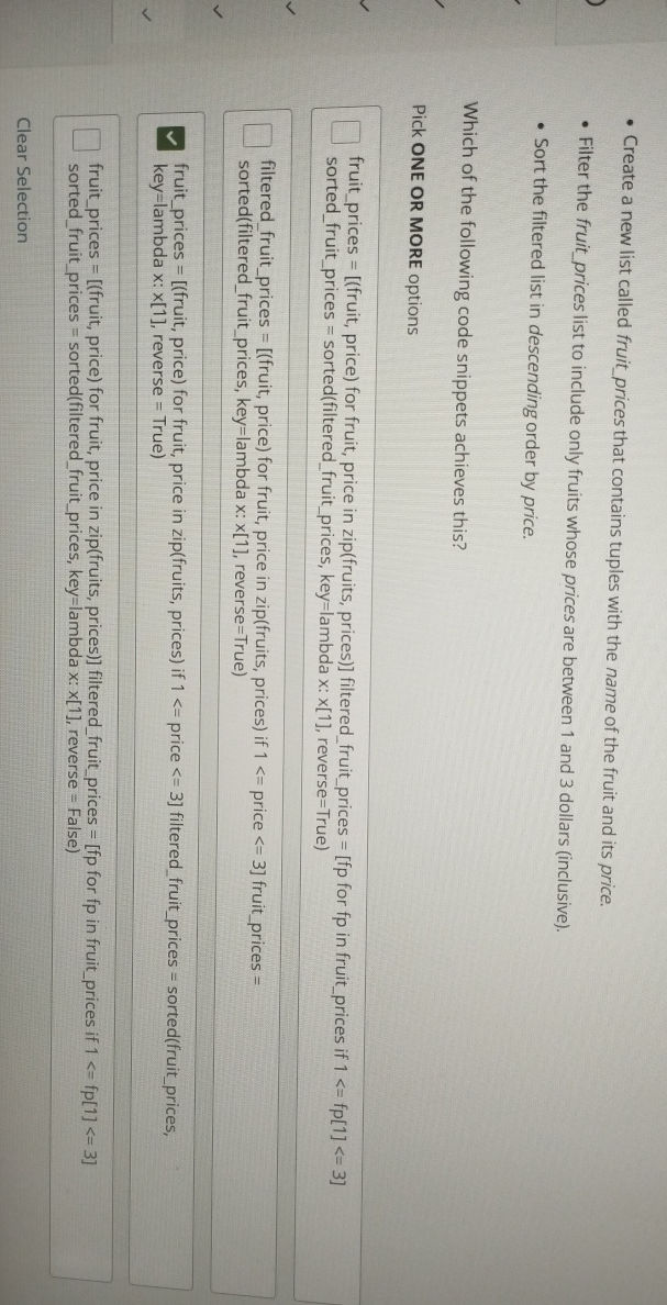 Create a new list called fruitprices that | StudyX