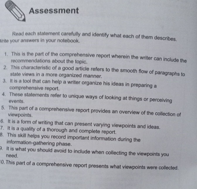AssessmentRead each statement carefully and | StudyX