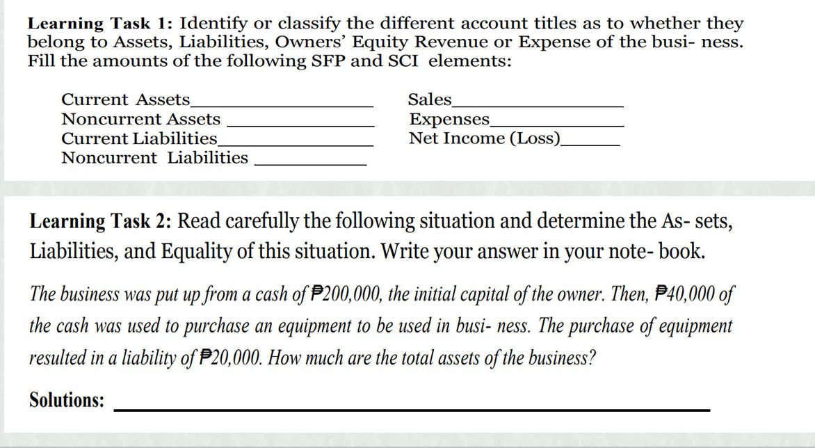 Learning Task 1 Identify or classify the | StudyX
