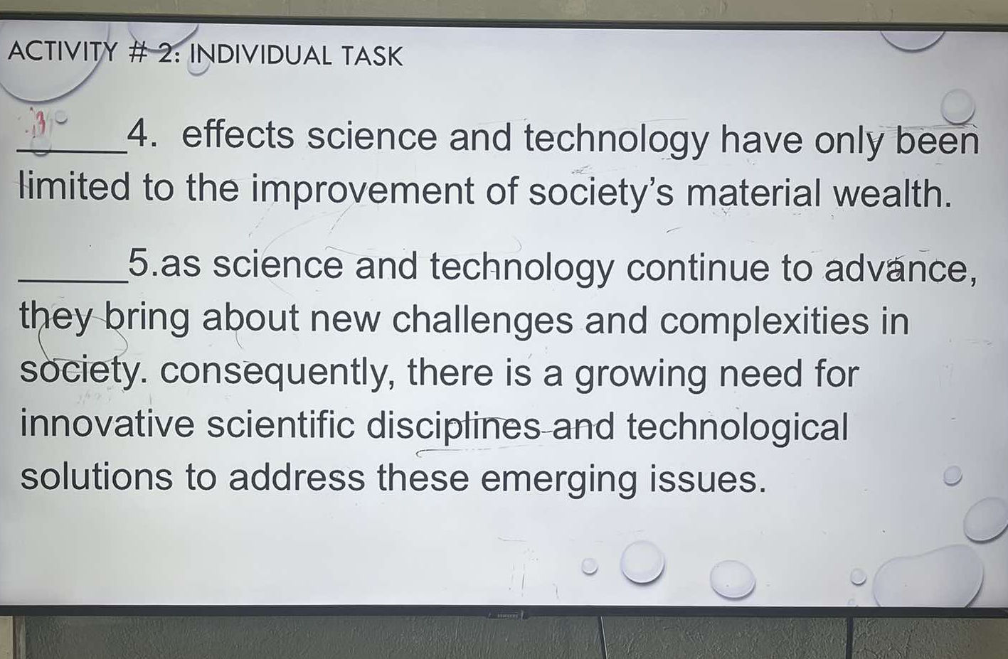 ACTIVITY 2 INDIVIDUAL TASK 4 effects science | StudyX