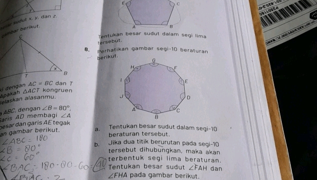 Tentukan besar sudut dalam segi lima | StudyX