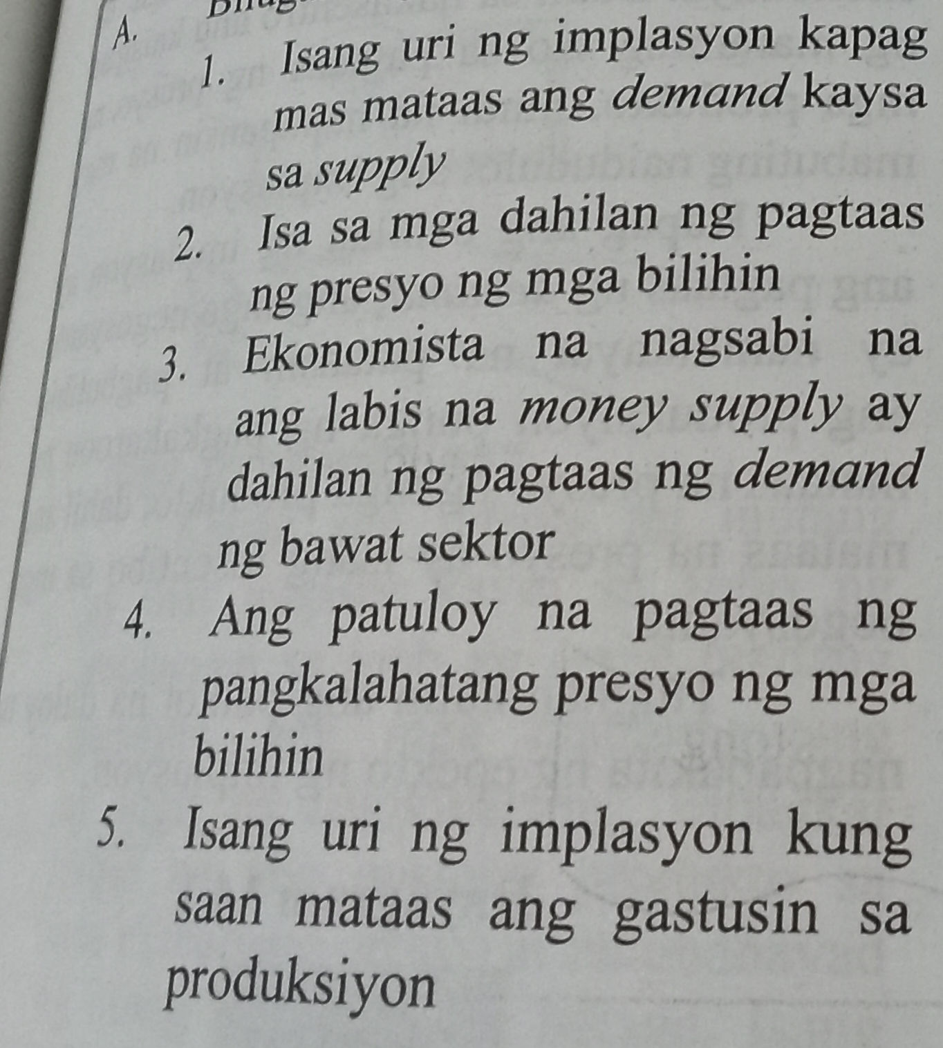A 1 Isang uri ng implasyon kapag mas mataas | StudyX