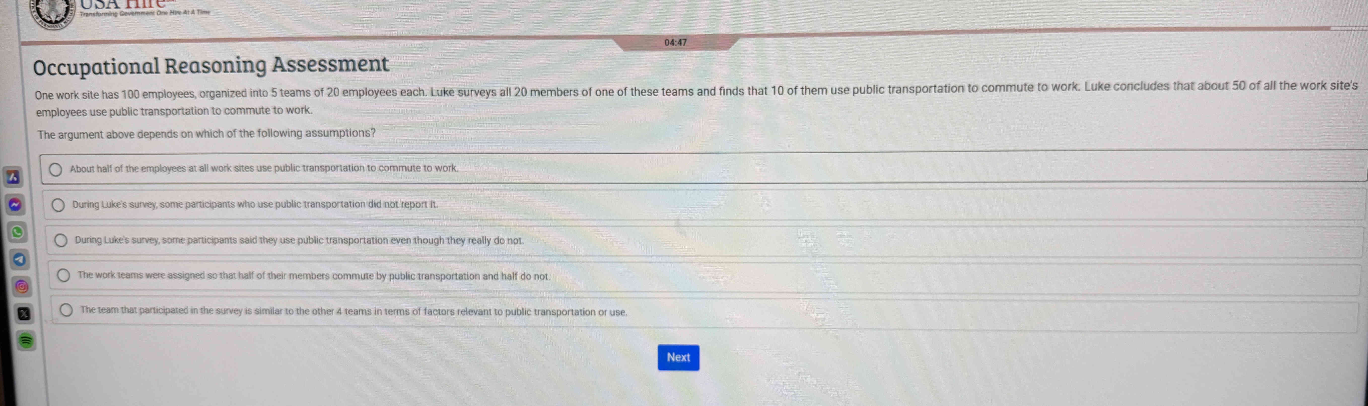 Occupational Reasoning Assessment One work