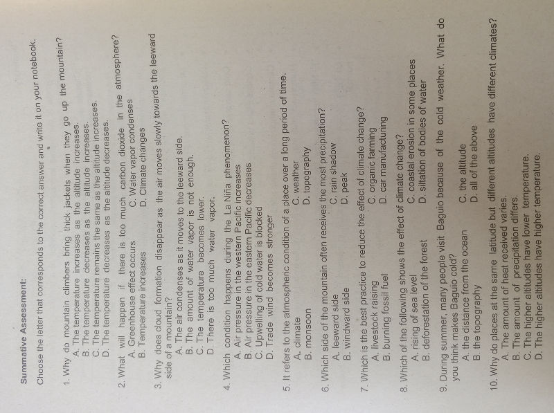 Summative Assessment Choose the letter that | StudyX